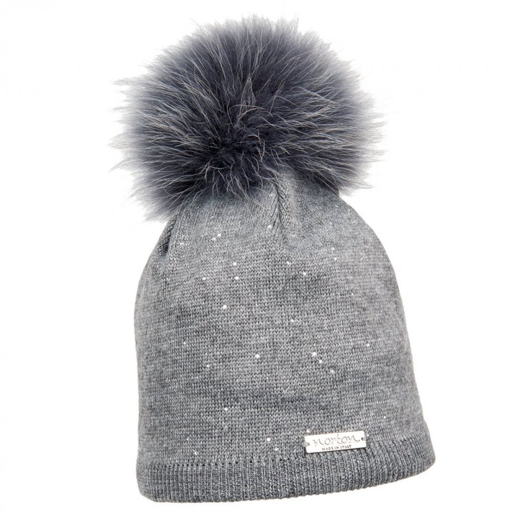 NORTON | cuffia per donna in lana maglia con pompon pelo e motivo ...