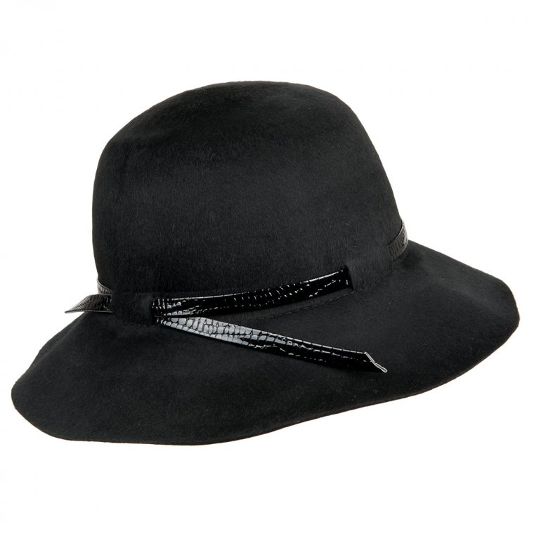 cappello moda per donna in feltro lana con cinturino verniciato in eco ...
