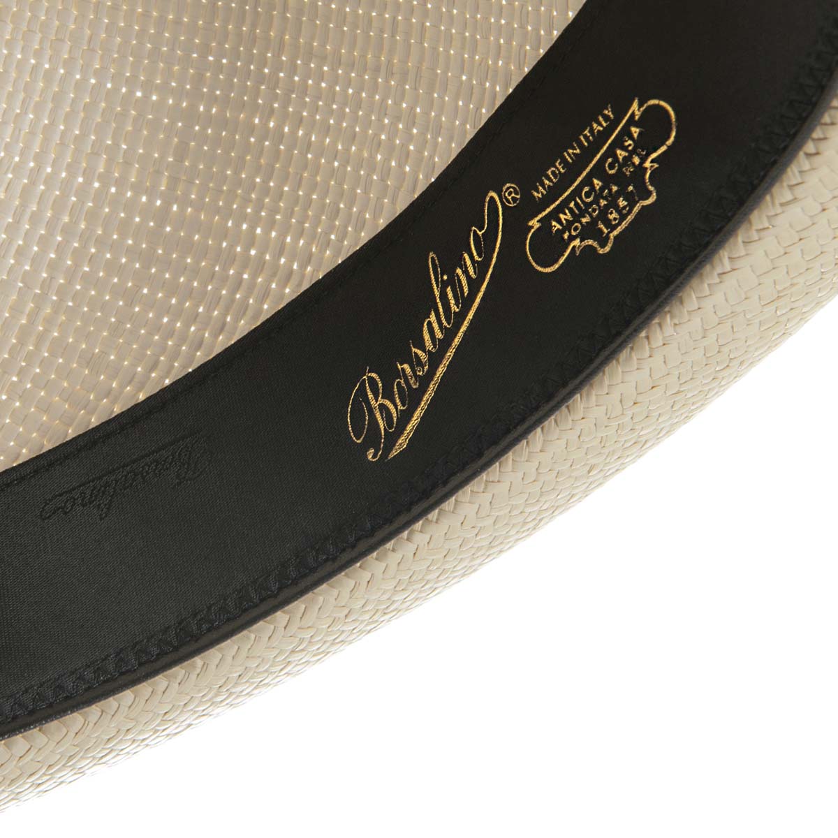 Cappello classico Panama, con fascia nera, firmato BORSALINO