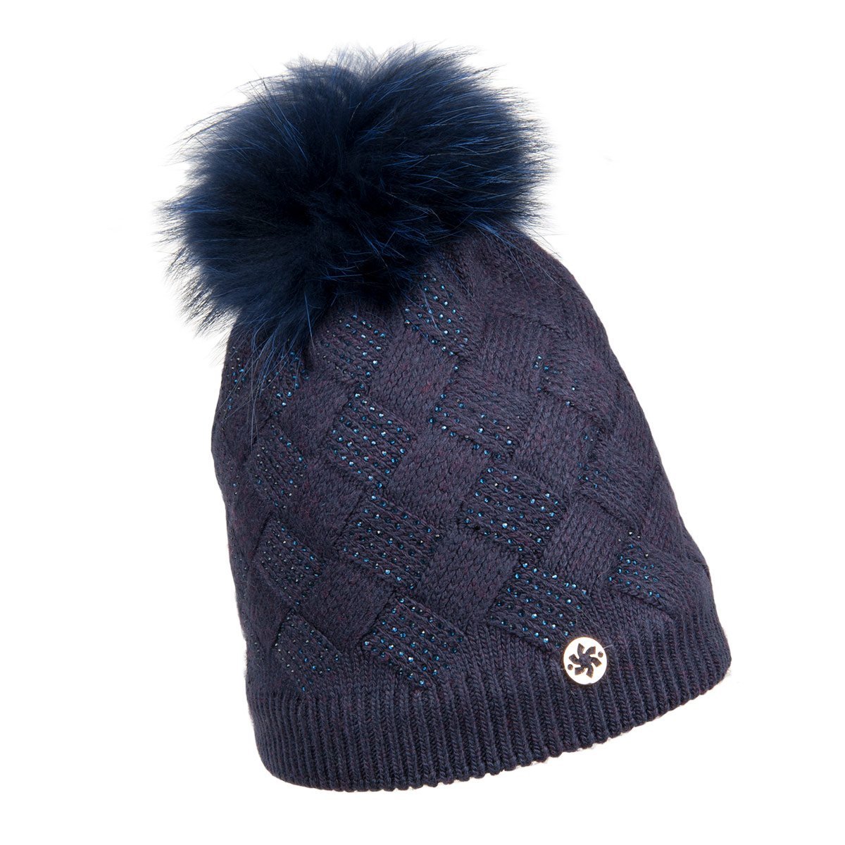 Cuffia lana con pompon staccabile e motivo strass --> cappelleria ...