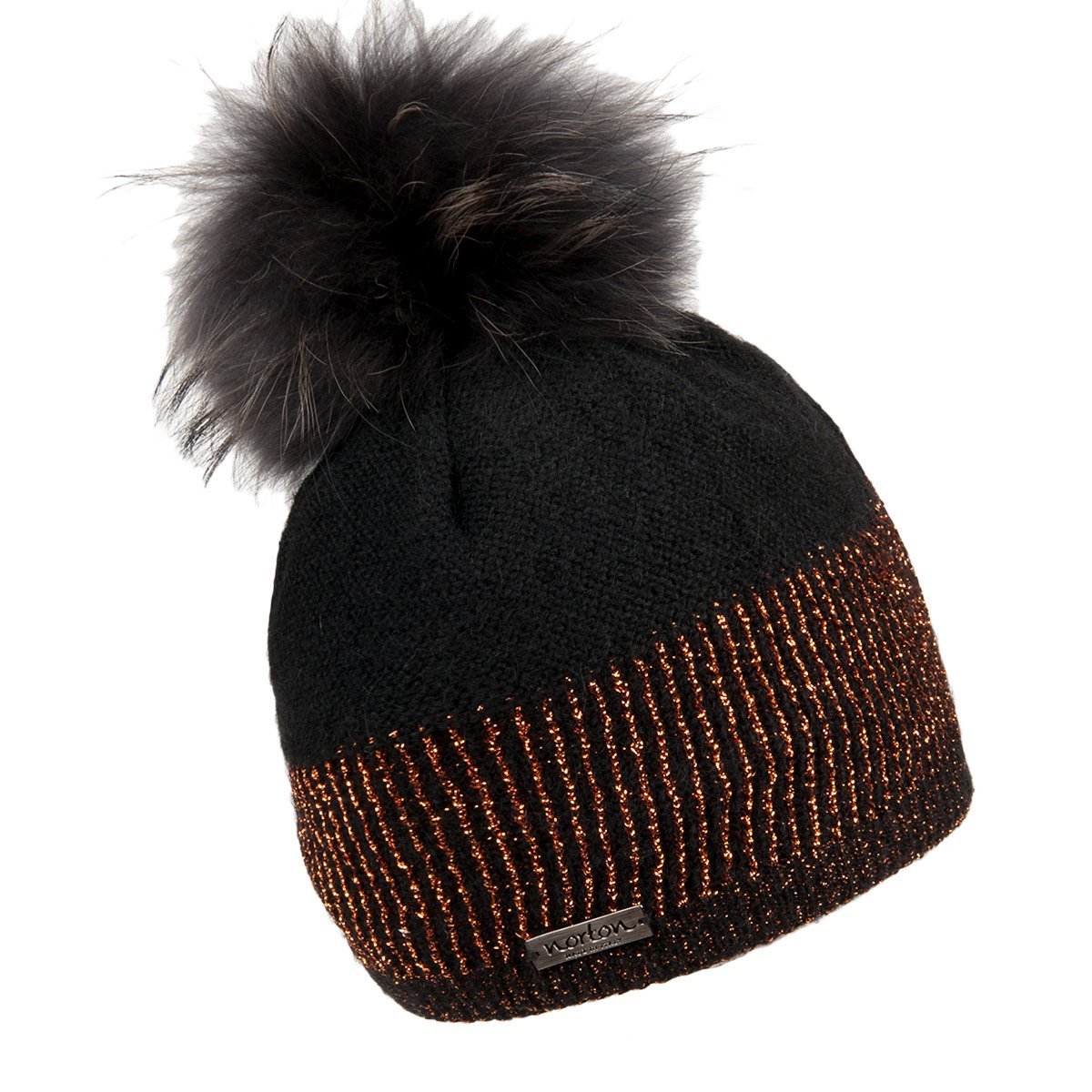 NORTON | cuffia pompon donna in lana maglia con inserti lurex ...