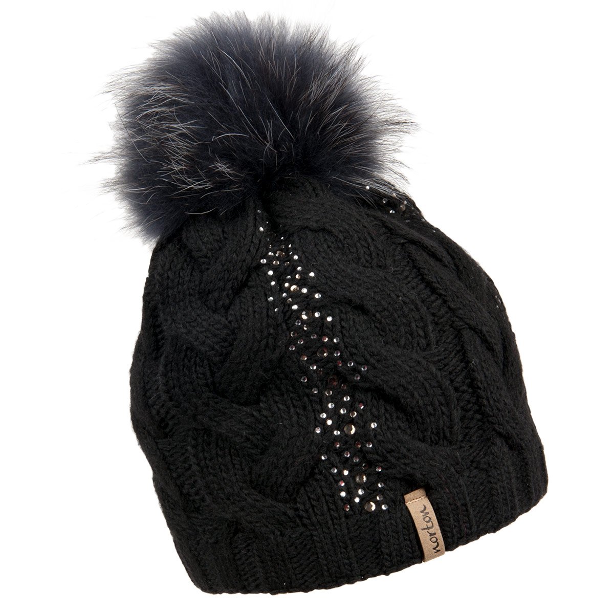 NORTON | cuffia pompon per donna in lana maglia e motivo strass ...