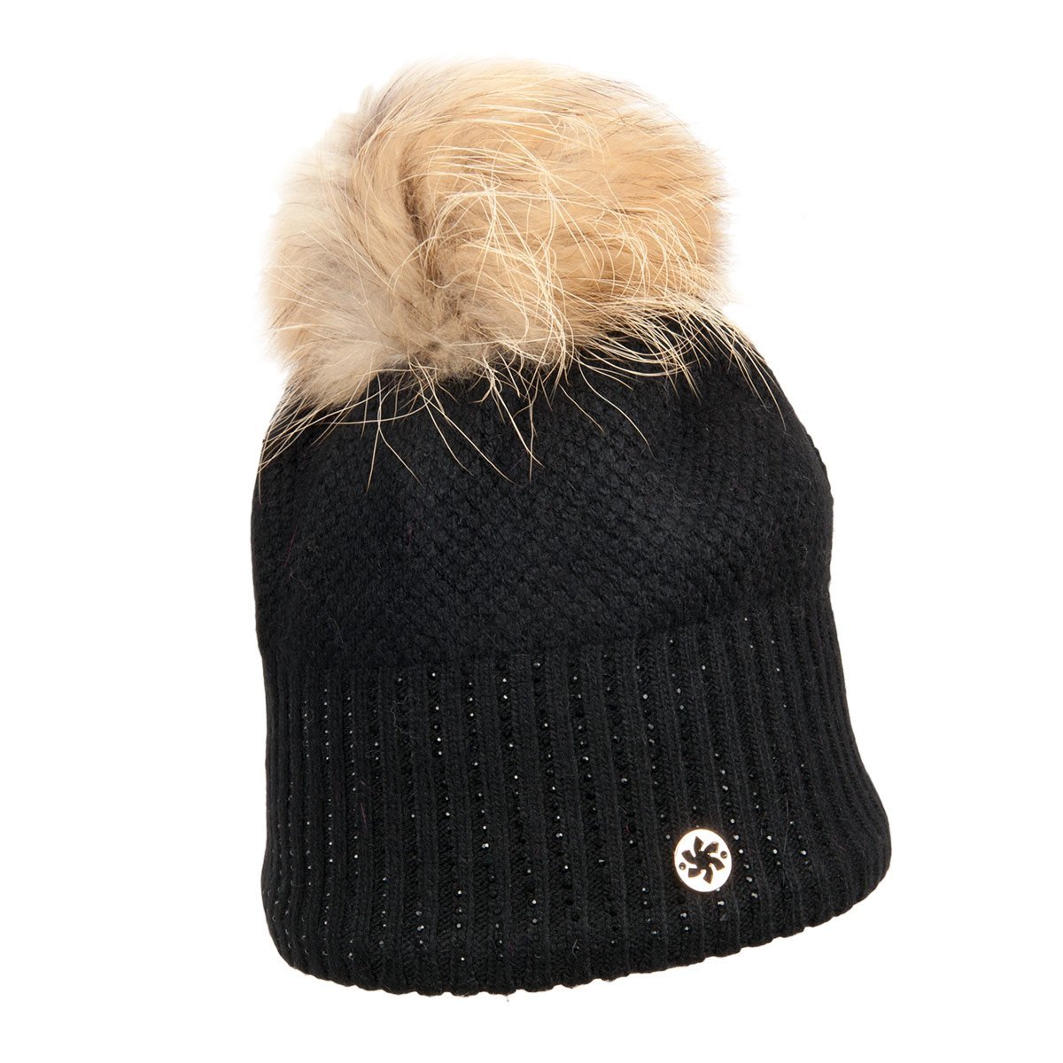 Cappello con pompon glamour e strass